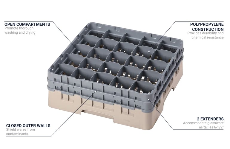 Cambro 25S534184 Camrack® Glass Rack w/ (25) Compartments - (2) Gray ...