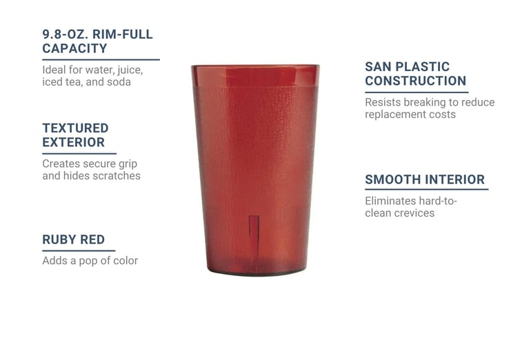 Cambro 950P2156 9 4/5 oz Ruby Red Textured Plastic Tumbler
