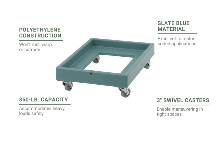 Cambro CD2028401 Camdolly® for Milk Crates w/ 350 lb Capacity, Slate Blue