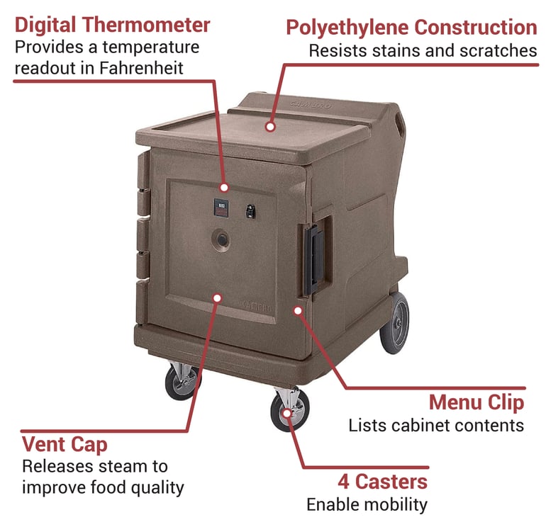 Cambro CMBH1826LF194 Camtherm Hot Cart - F° Thermometer, Granite Sand 120v