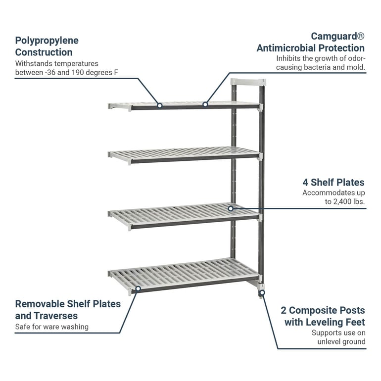Cambro EXA212484V4480 24" NSF 4-Tier Polymer Shelf Kit - Camshelving ...