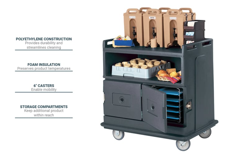 Cambro MDC24191 44 1/2" Polymer Beverage Service Cart, 30"D x 44"H, Gray