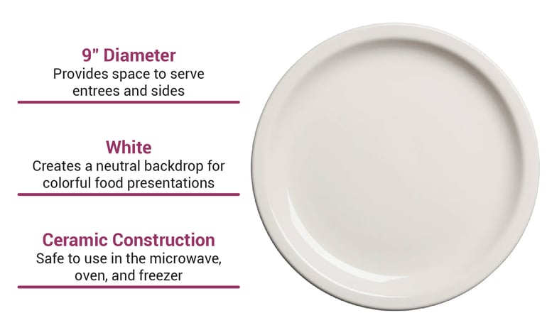 Cambro MDSPLT9148 9" Round Camwear® Plate - Ceramic, White