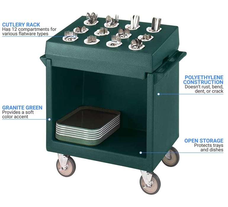 Cambro TDCR12192 Dish Cart & Cutlery Rack - 12 Compartment, Granite Green