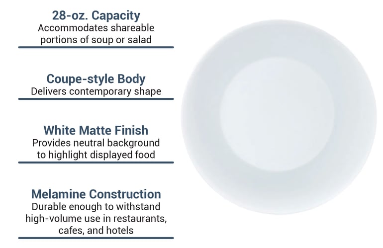 Cal-Mil 22392-7-15 28 oz Round Melamine Coupe Bowl, White/Matte Finish