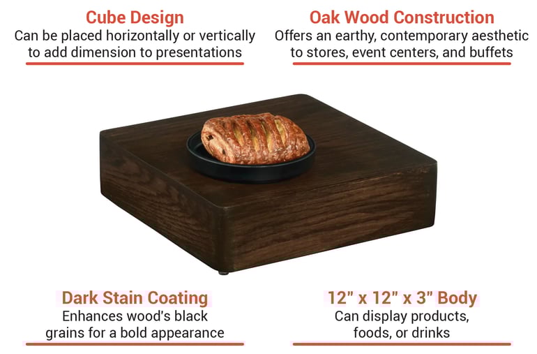 Cal-Mil 22420-3-112 Square Cube Riser - 12" x 12" x 3", Oak Wood, Dark