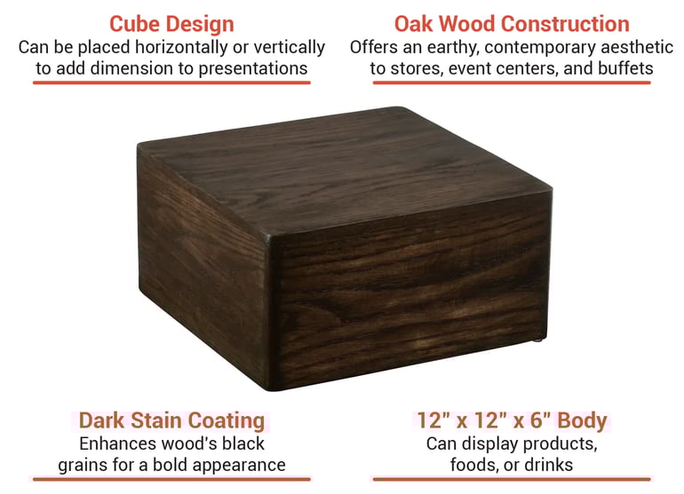 Cal-Mil 22420-6-112 Square Cube Riser - 12"x 12" x 6", Oak Wood, Dark