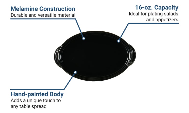 Cal-Mil 22491-74-13 16 oz Oval Melamine Serving Bowl, Black