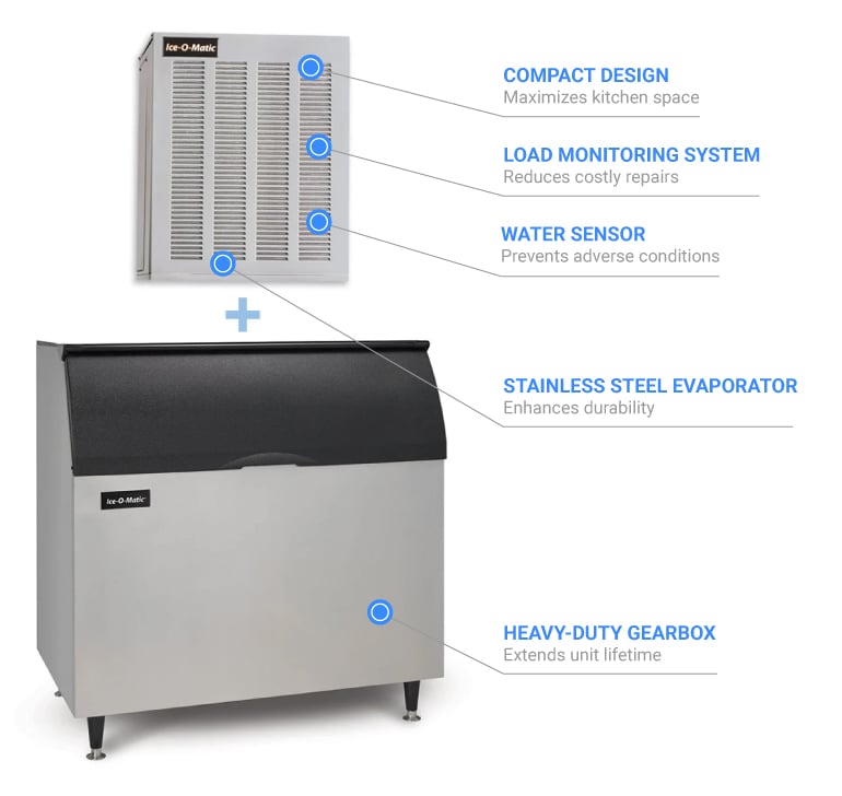 Ice-O-Matic GEM0650A/B110PS/KBT23 740 lb Pearl Ice® Nugget Ice Machine ...
