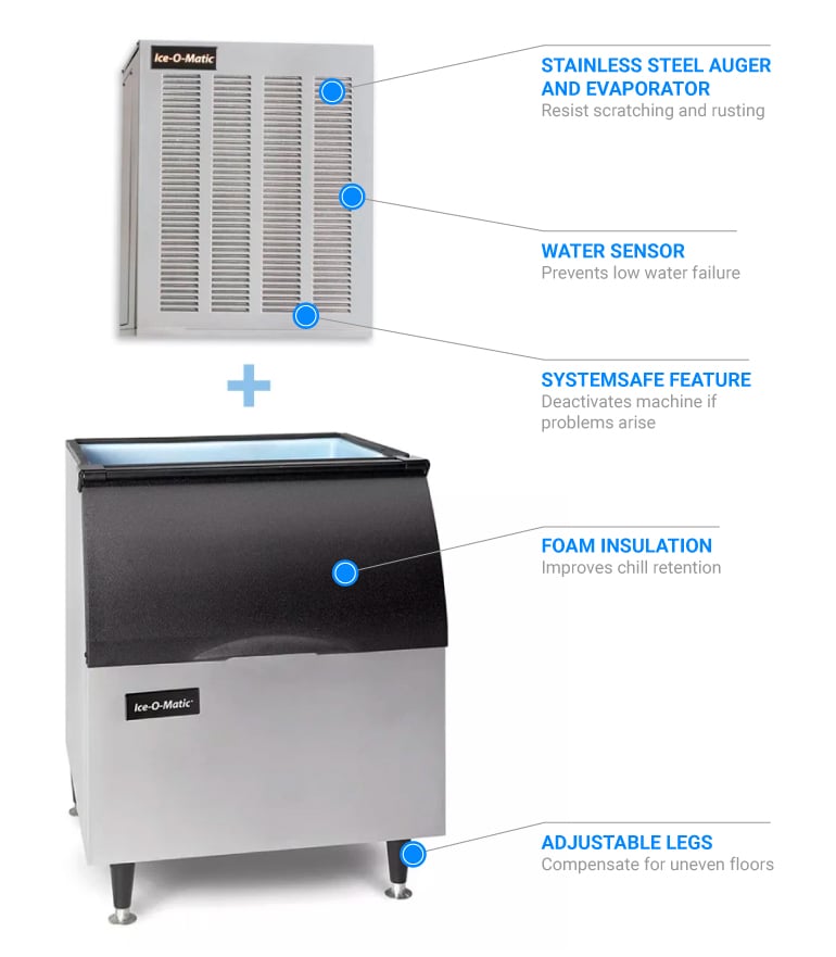 Ice-O-Matic MFI0800A/B40PS/KBT19 900 lb Flake Ice Machine w/ Bin - 344 ...