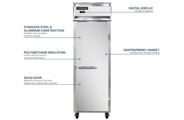 Continental 1FN 26" One Section Reach In Freezer, (1) Right Hinge Solid ...