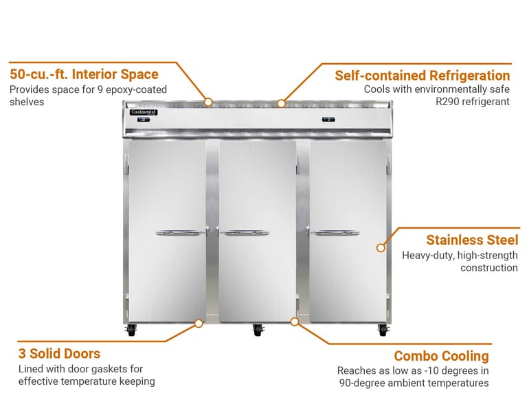 Continental 3RRFN 78" Three Section Commercial Combo Refrigerator ...
