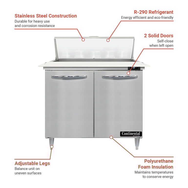 Continental D36N10C 36" Designer Line Sandwich/Salad Prep Table w ...