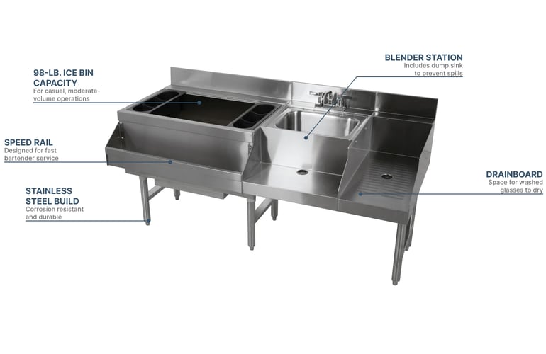 Advance Tabco CRU-60L-7 60" Underbar Basics™ Cocktail Station w/ 98 lb Ice Bin, Stainless Steel