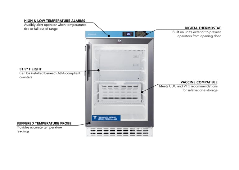 Accucold 19 1/2" Undercounter Medical Refrigerator - NIST Thermometer ...
