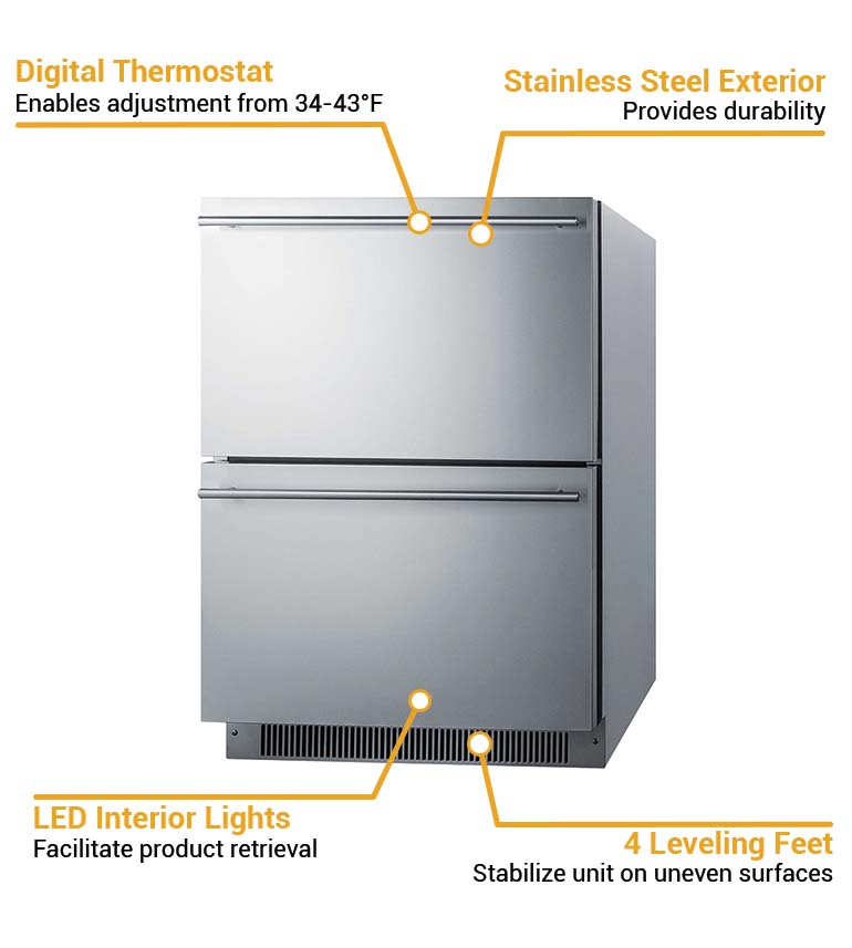 Summit ADRD24 23 3/8" W Undercounter Refrigerator w/ (1) Section & (2 ...