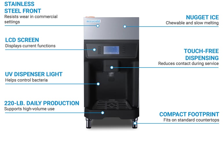 Accucold 220 lb Countertop Water & Nugget Ice Dispenser - 6 1/5 lb ...