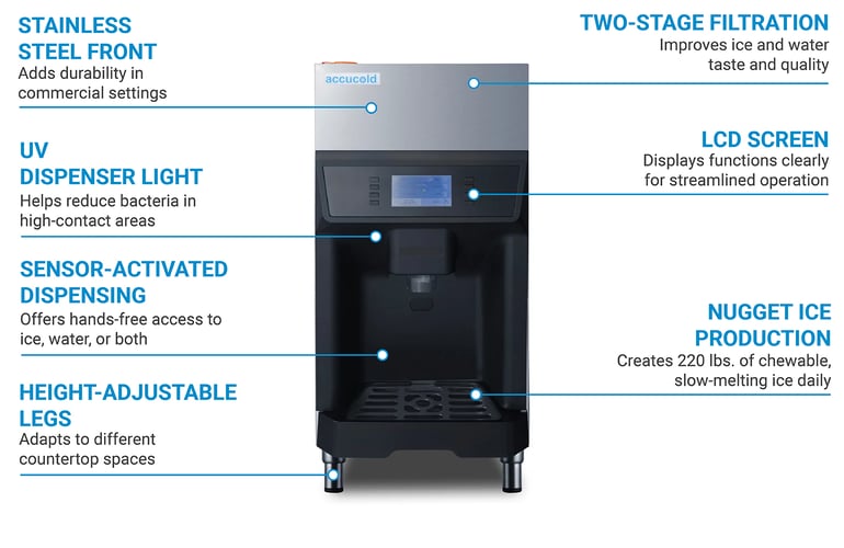 Accucold 220 lb Countertop Water & Nugget Ice Dispenser - 6 1/5 lb ...