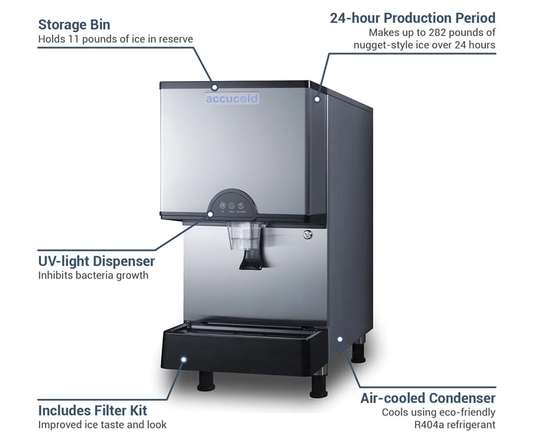 Accucold 282 lb Countertop Water & Nugget Ice Dispenser - 11 lb Storage ...