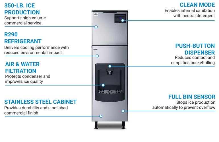 Summit BIM350KDISP 350 lb Full Cube Ice Machine w/ Ice Dispenser - 130 ...
