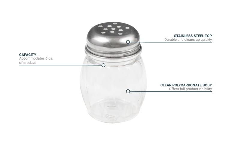 American Metalcraft LX306 Cheese Shaker w/ 6 oz Capacity & Top, Stainless