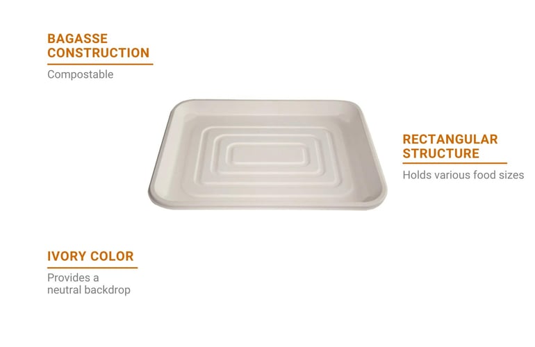 Dinex DXTR1418D42 Rectangular Disposable Tray - 14" x 18", Bagasse, Ivory