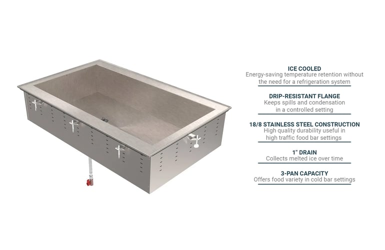 Vollrath 36657 67" Drop-In Cold Well w/ (3) Pan Capacity, Ice Cooled