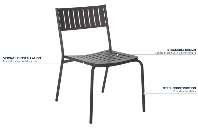 emu Bridge Indoor/Outdoor Stackable Side Chair - Steel, Black (146)