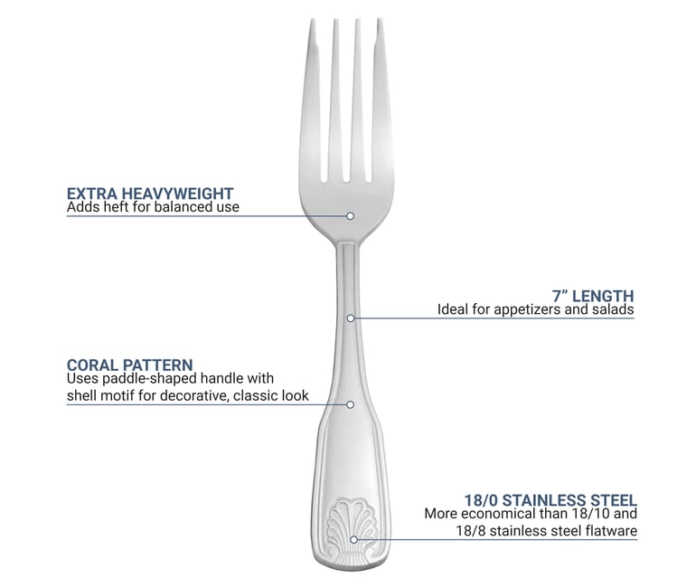 Libbey 127 038 7" Salad Fork with 18/0 Stainless Grade, Coral Pattern