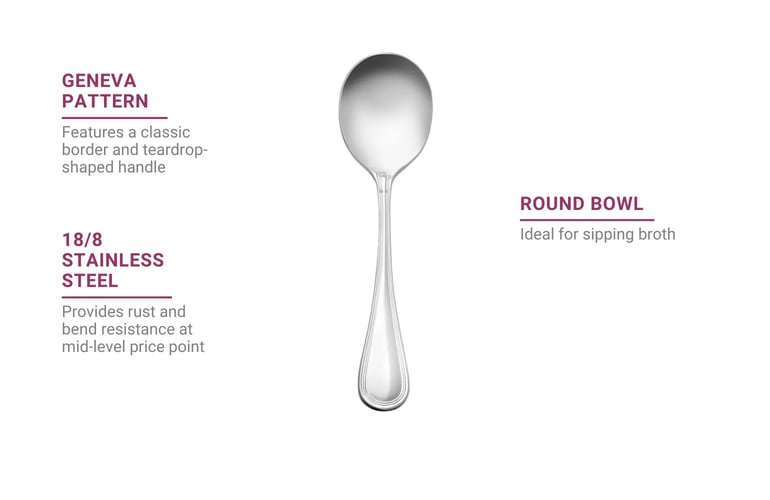 Libbey 774 016 6" Bouillon Spoon with 18/8 Stainless Grade, Geneva Pattern