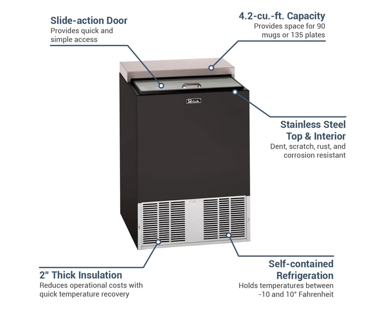 Perlick FR24RT-3 1 Section Glass Chiller w/ 90 Mug Capacity, Black, 120v