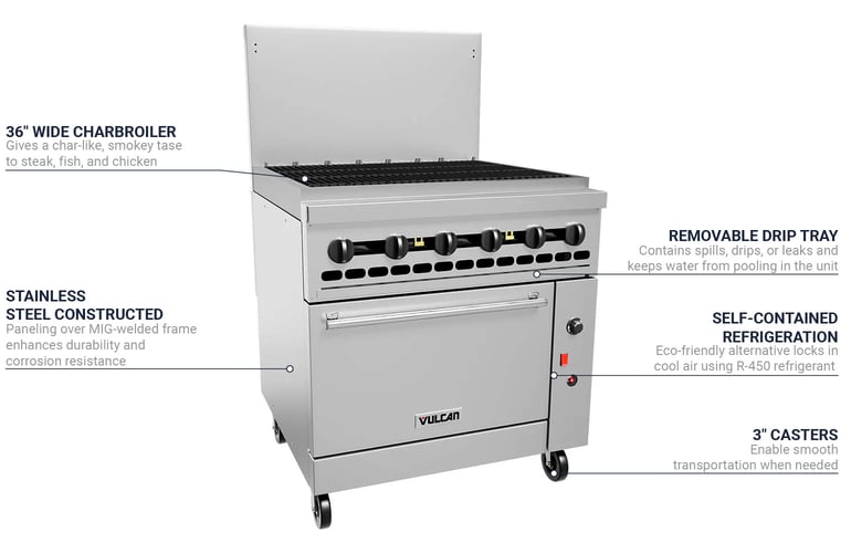 Vulcan 36R-36CBN 36" Gas Range w/ Charbroiler & Refrigerated Base ...