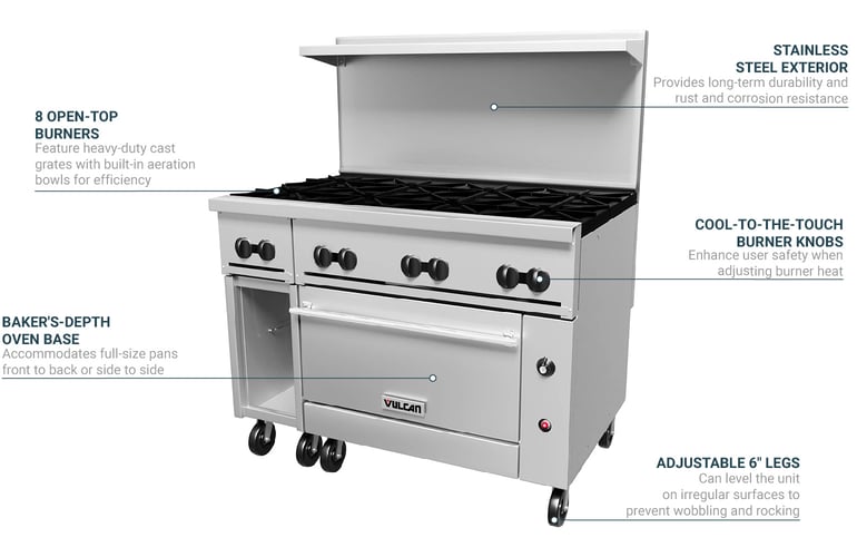 Vulcan 48S-8B 48" 8 Burner Gas Range w/ Standard Oven & Storage Base ...