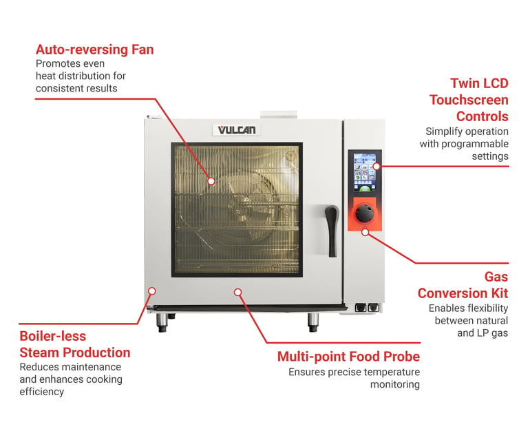 Vulcan TCM-61G-NAT/LP Half Size Combi Oven - Boilerless, Natural Gas