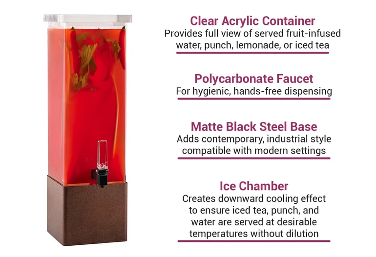 Rosseto 2 gal Beverage Dispenser - Plastic Container, Bronze Base (LD173)