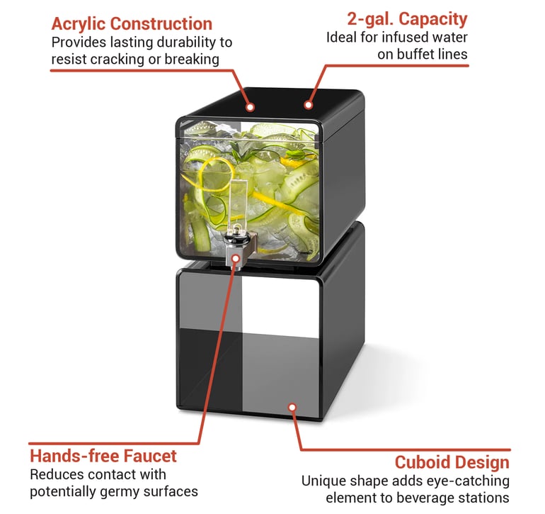 Rosseto 2 gal Beverage Dispenser - Plastic Container, Black Base (LD188)