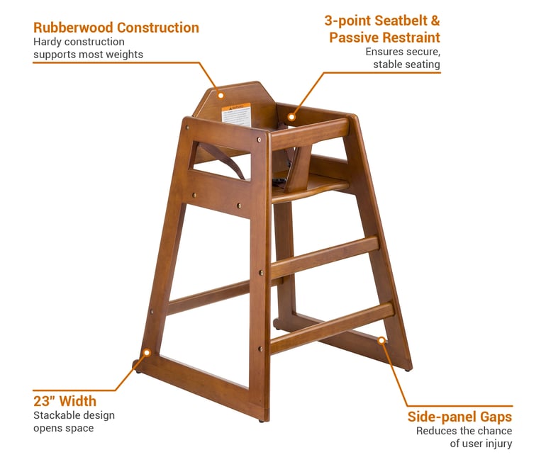 Tablecraft 6666063 29" Stackable Wood High Chair w/ Waist Strap ...