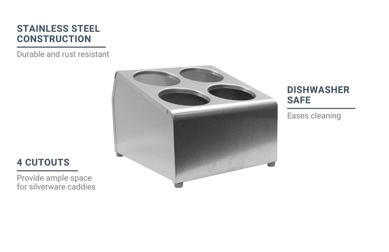 Tablecraft 7042 Stainless Steel Flatware Cylinder w/ Four Holes, Two-Tier