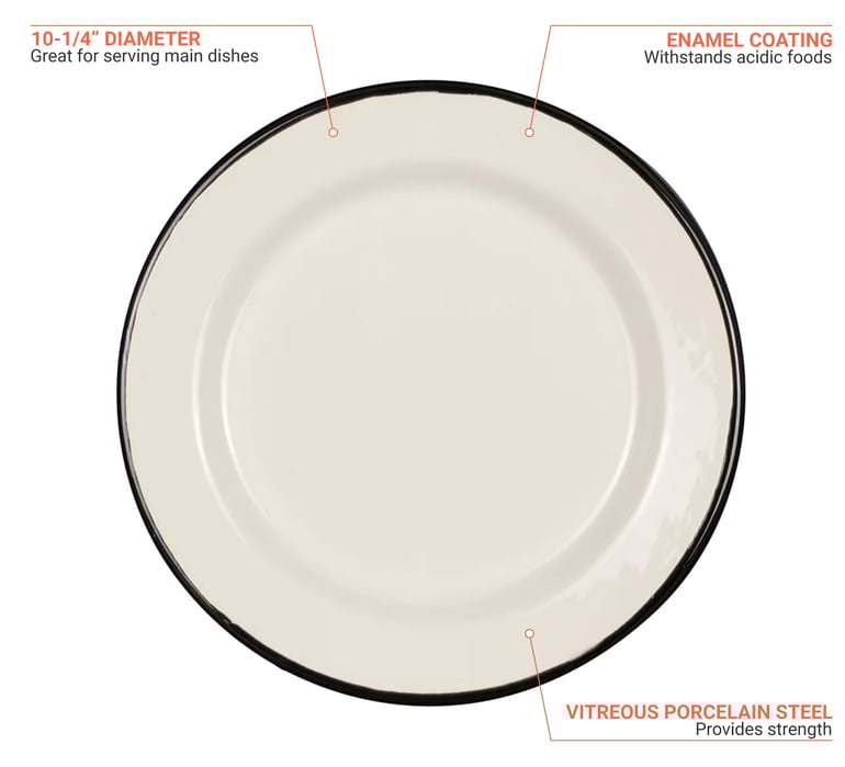 Tablecraft 80019 10" Round Enamelware Plate - Porcelain, Creamy White