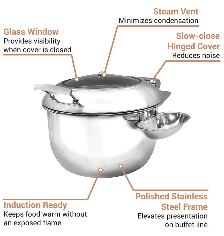 Tablecraft CW40182 11 qt Induction Soup Chafing Dish w/ Hinged Lid ...