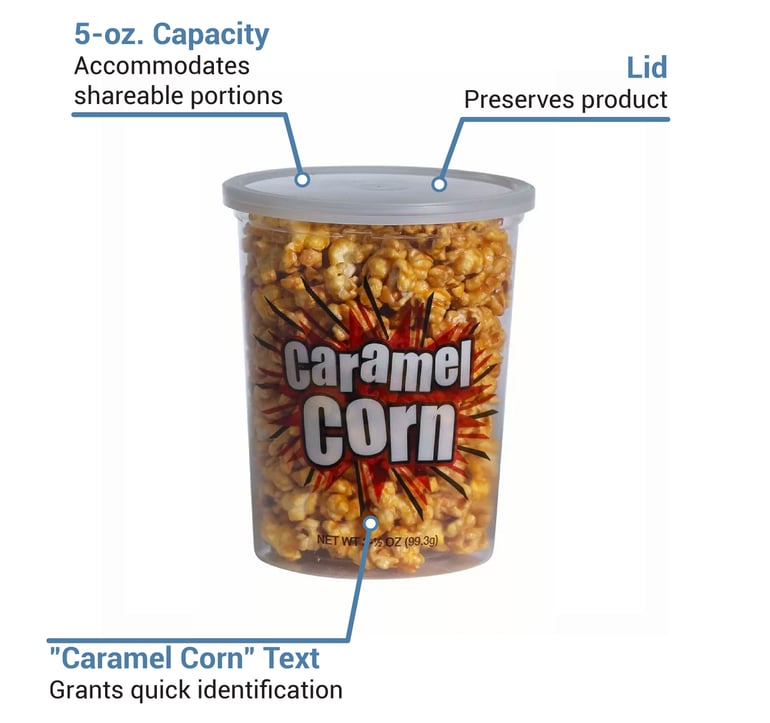 Gold Medal 2135 5 oz Small Disposable Caramel Corn Container w/ Lids