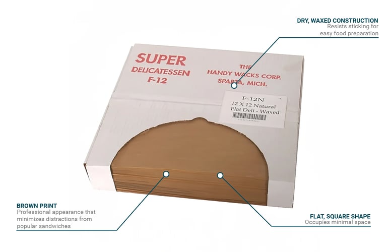 Handy Wacks Deli Paper - 12" x 12", Dry Wax, Brown (F-12N)