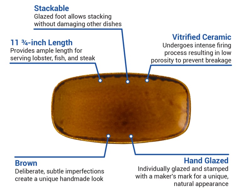 Dudson HB298 11 3/4" x 6" Oblong Harvest Chef's Plate - Ceramic, Brown