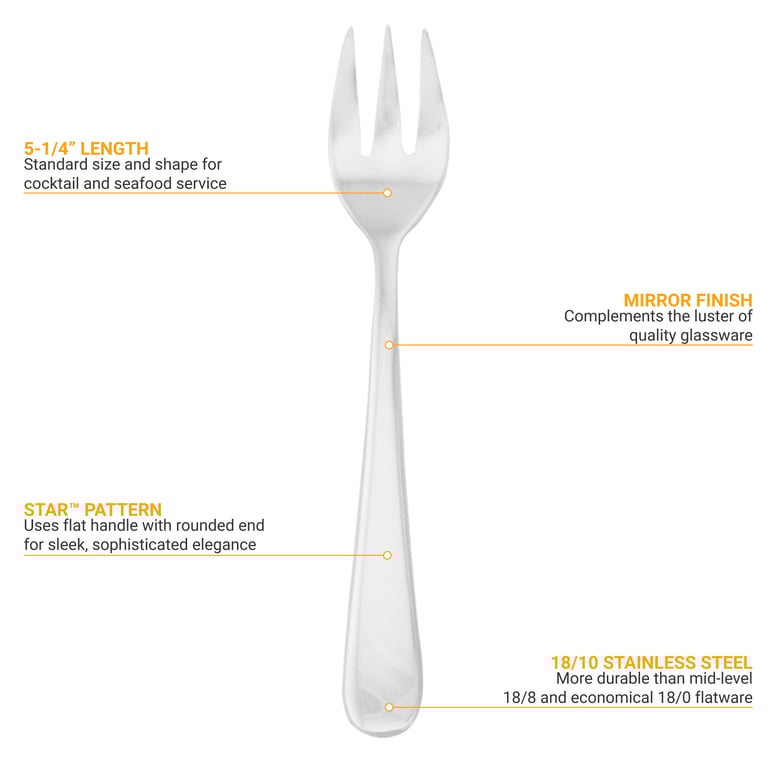 Walco WL0815 5 1/4" Cocktail Fork with 18/10 Stainless Grade, Star Pattern