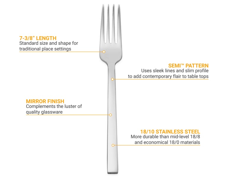 Walco WL0905 7 3/8" Dinner Fork with 18/10 Stainless Grade, Semi Pattern