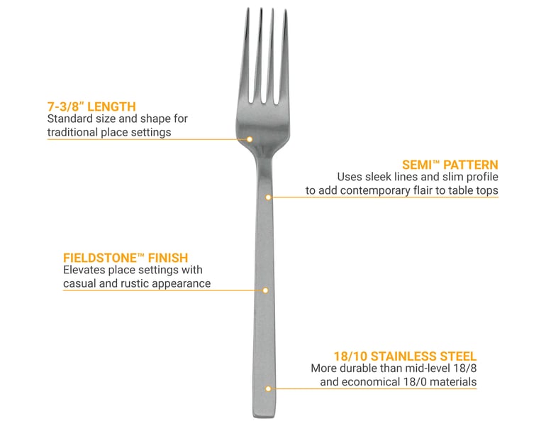 Walco WL0905FST 7 3/8" Dinner Fork with 18/10 Stainless Grade, Semi Pattern