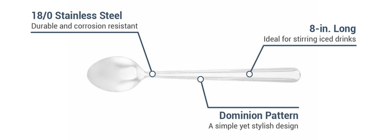 Walco WL7404 8" Iced Tea Spoon with 18/0 Stainless Grade, Dominion Pattern
