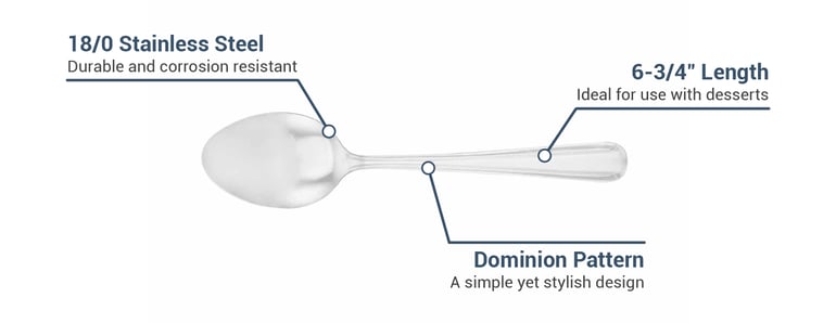 Walco WL7407 6 3/4" Dessert Spoon with 18/0 Stainless Grade, Dominion Pattern