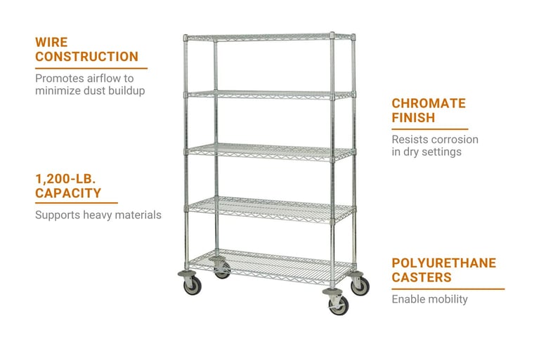 Focus FMK1860695CH 60" NSF 5-Tier Chromate Wire Shelf Kit - Mobile, 18 ...