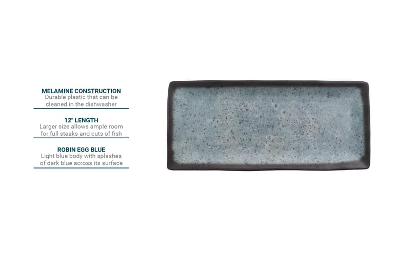GET 12" x 5" Rectangular Cheforward™ Plate - Melamine, Robin Egg Blue ...